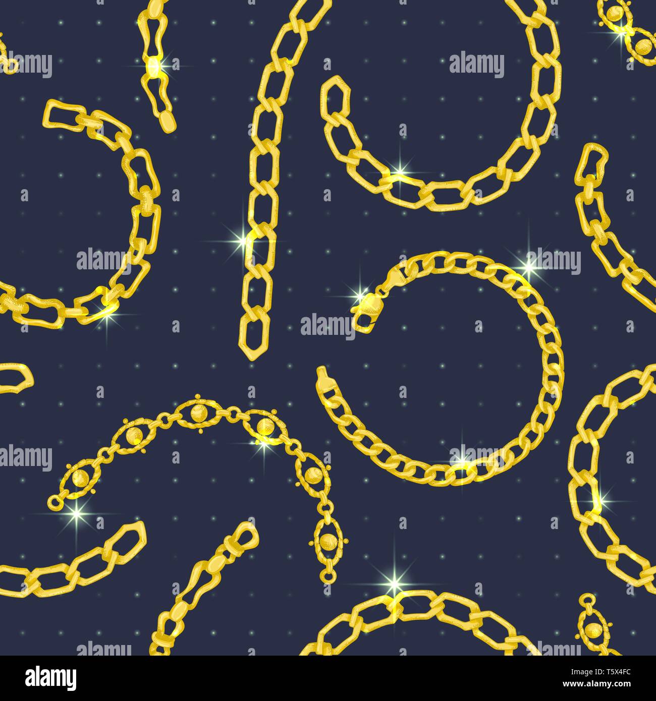 Seamless pattern with retro hand-drawn sketch golden chain on dark ...