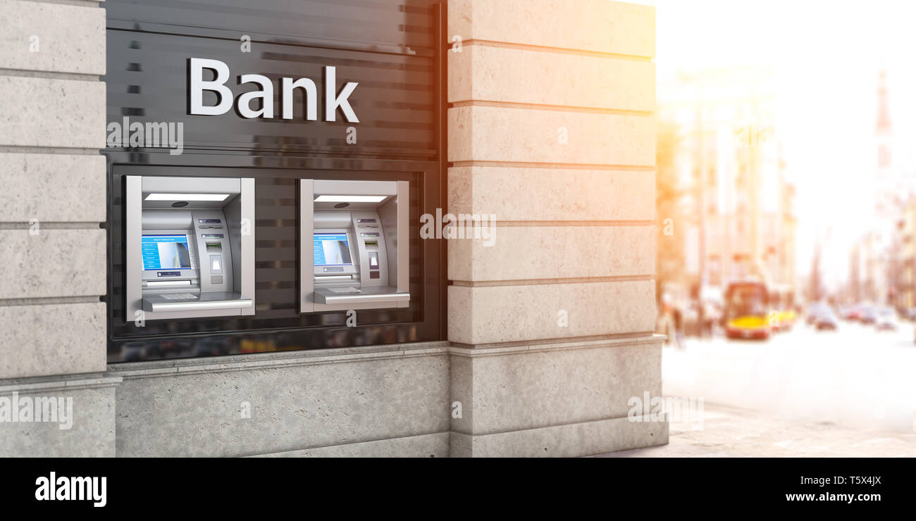 Bank ATM automatic teller machines for money withdrawing. The station ...