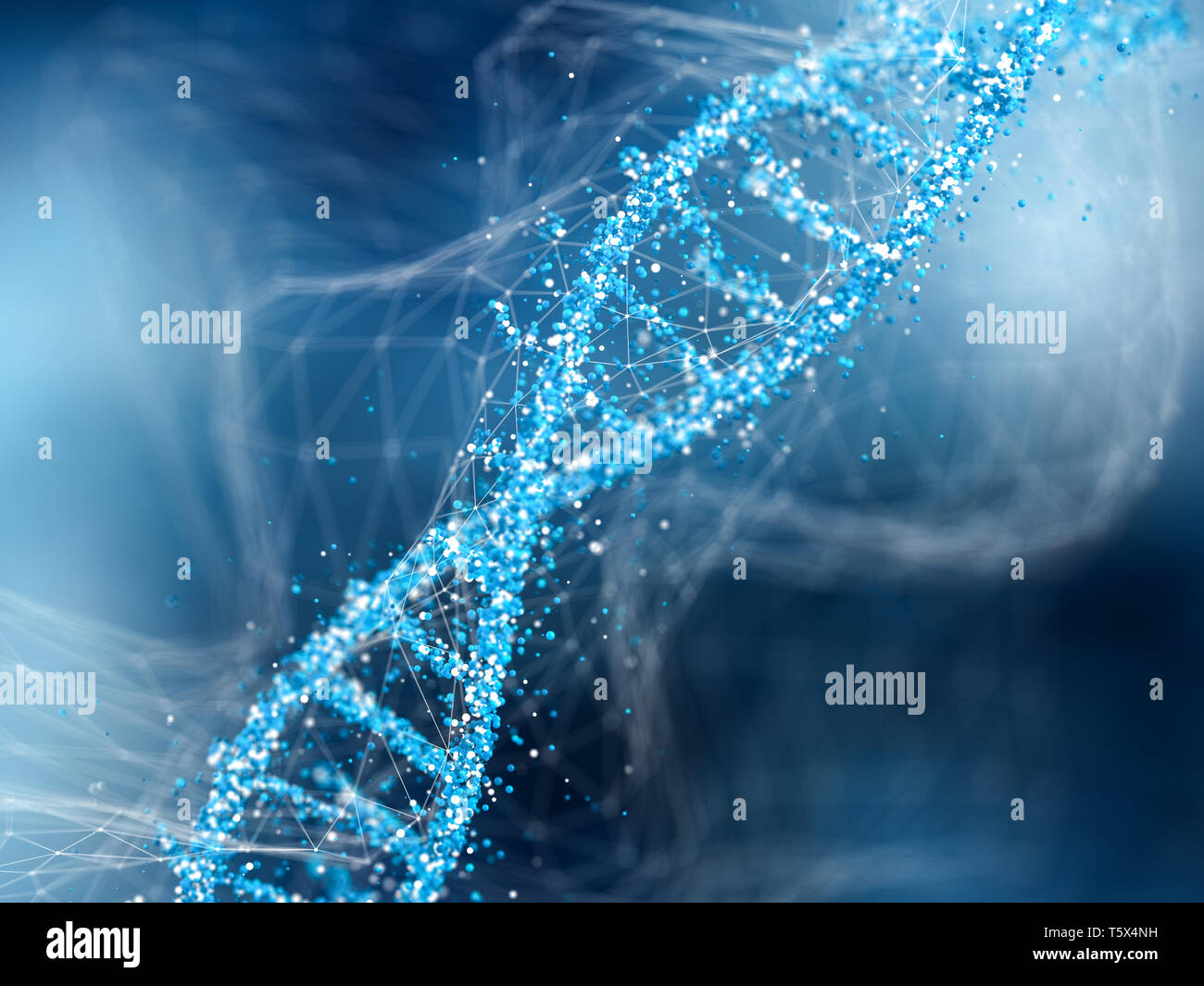 DNA molecule on blue abstract background.. Concept of biochemistry. 3d ...
