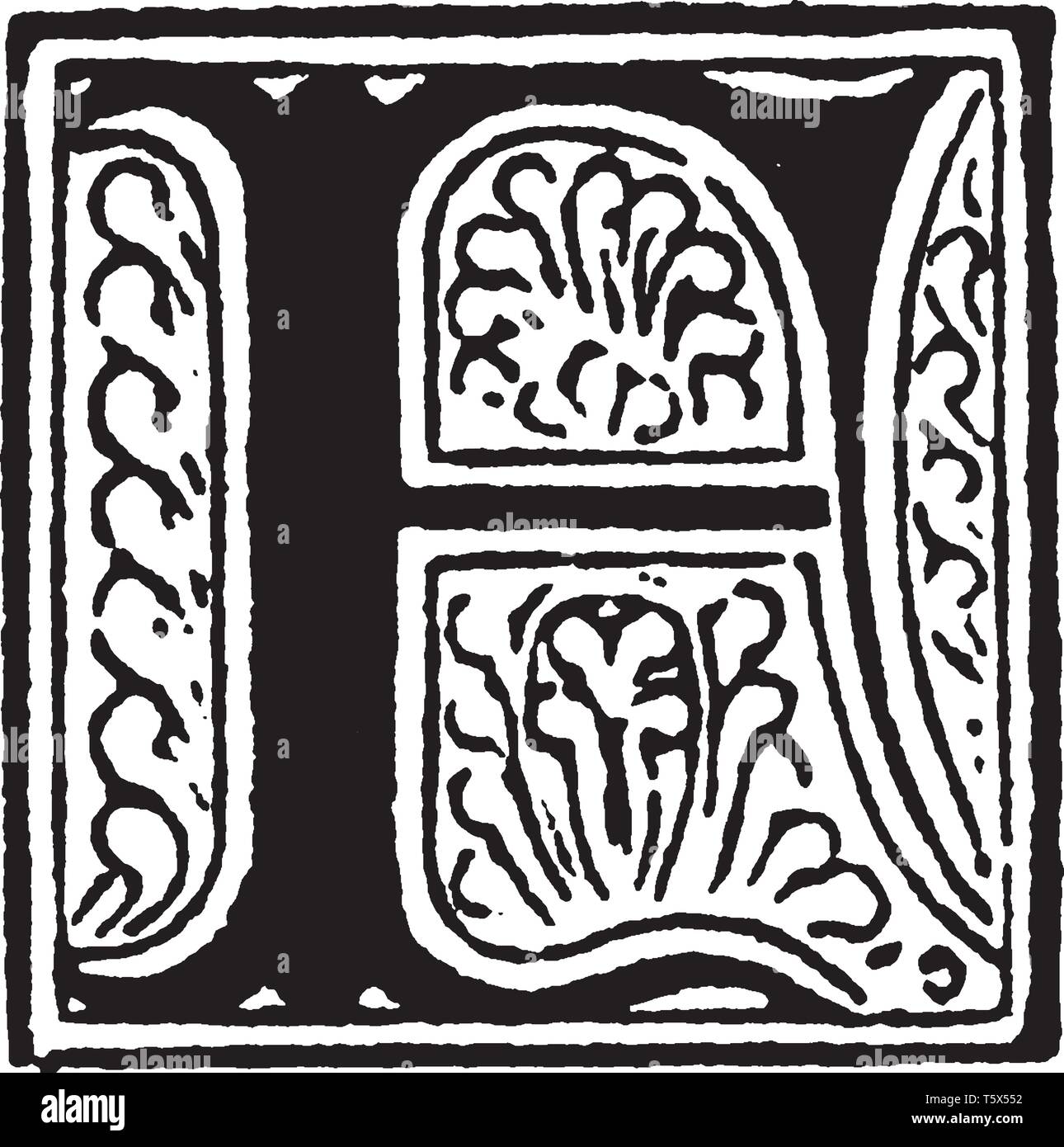 A decorative capital letter F, vintage line drawing or engraving ...