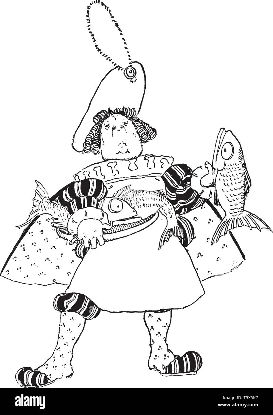 A man holding fish, vintage line drawing or engraving illustration ...