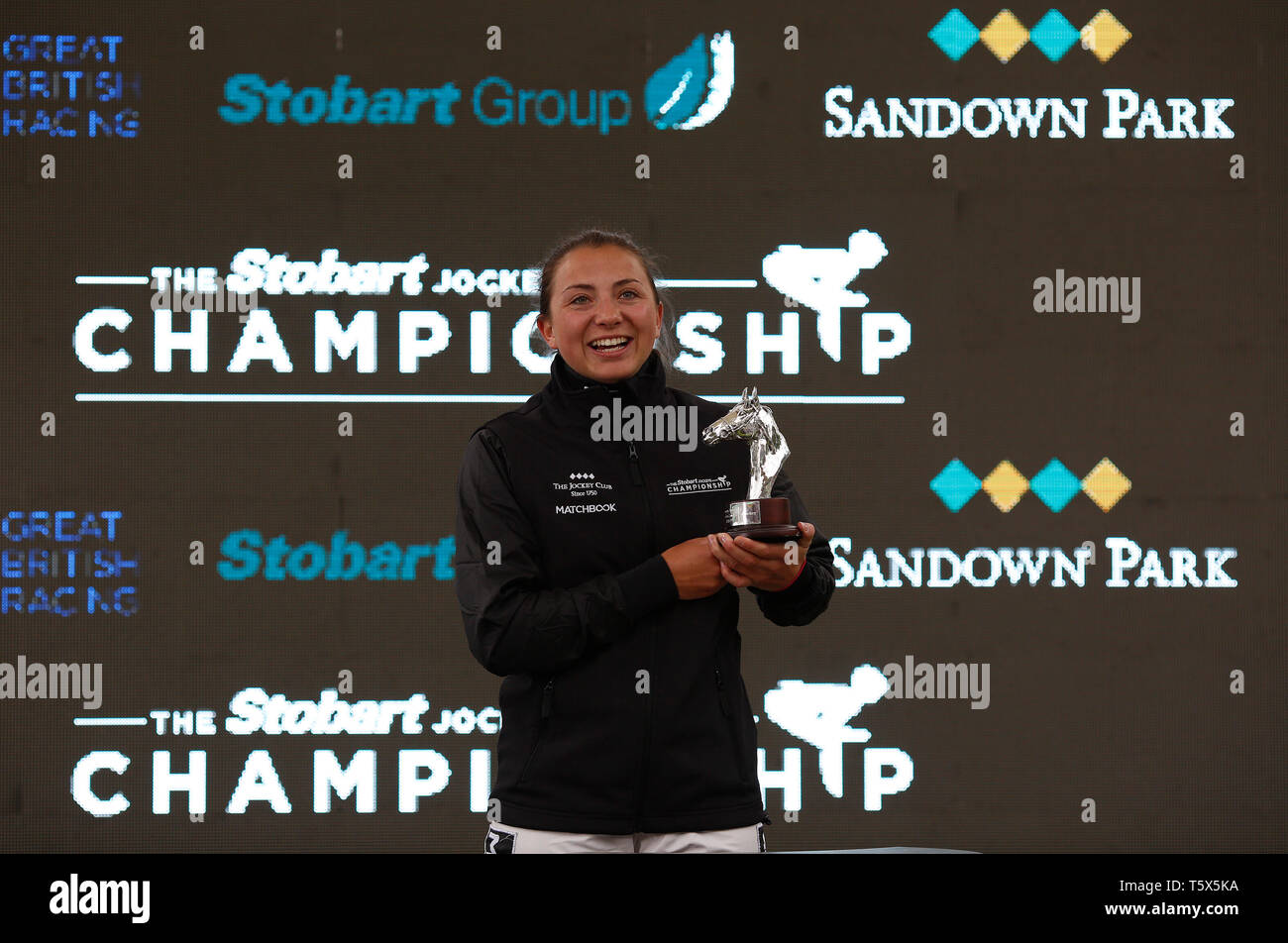Bryony Frost with the Champion Conditional Jump Jockey Trophy at ...