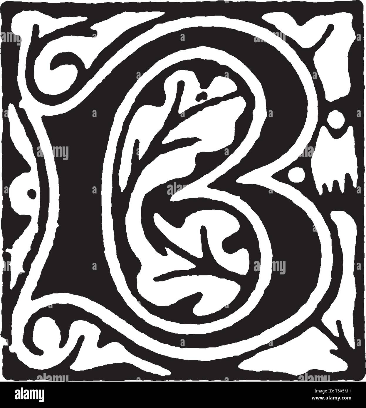 An ornamental capital letter B, vintage line drawing or engraving ...