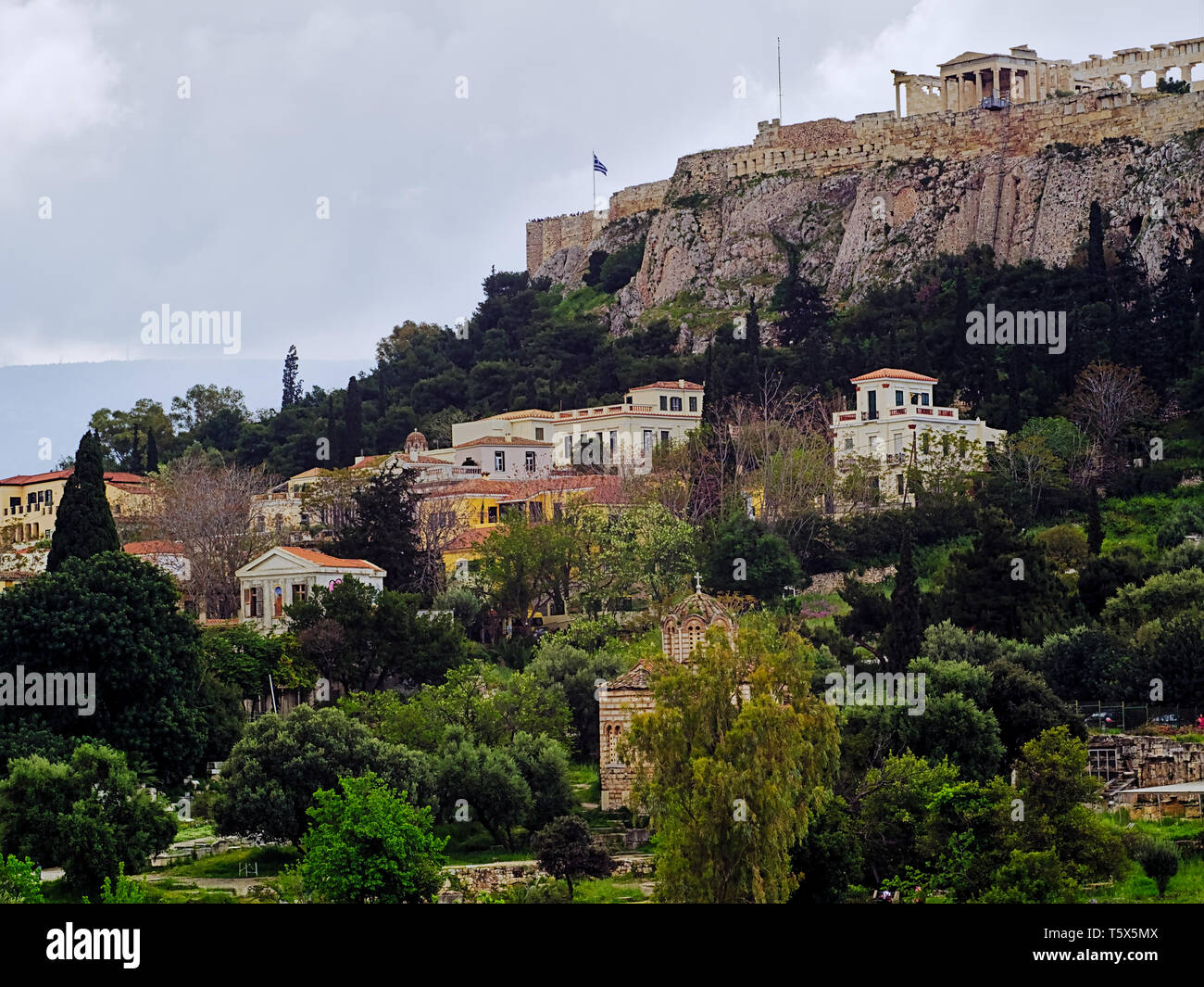 Acropolis in Athens Greece and houses on the hill. View from ancient ...