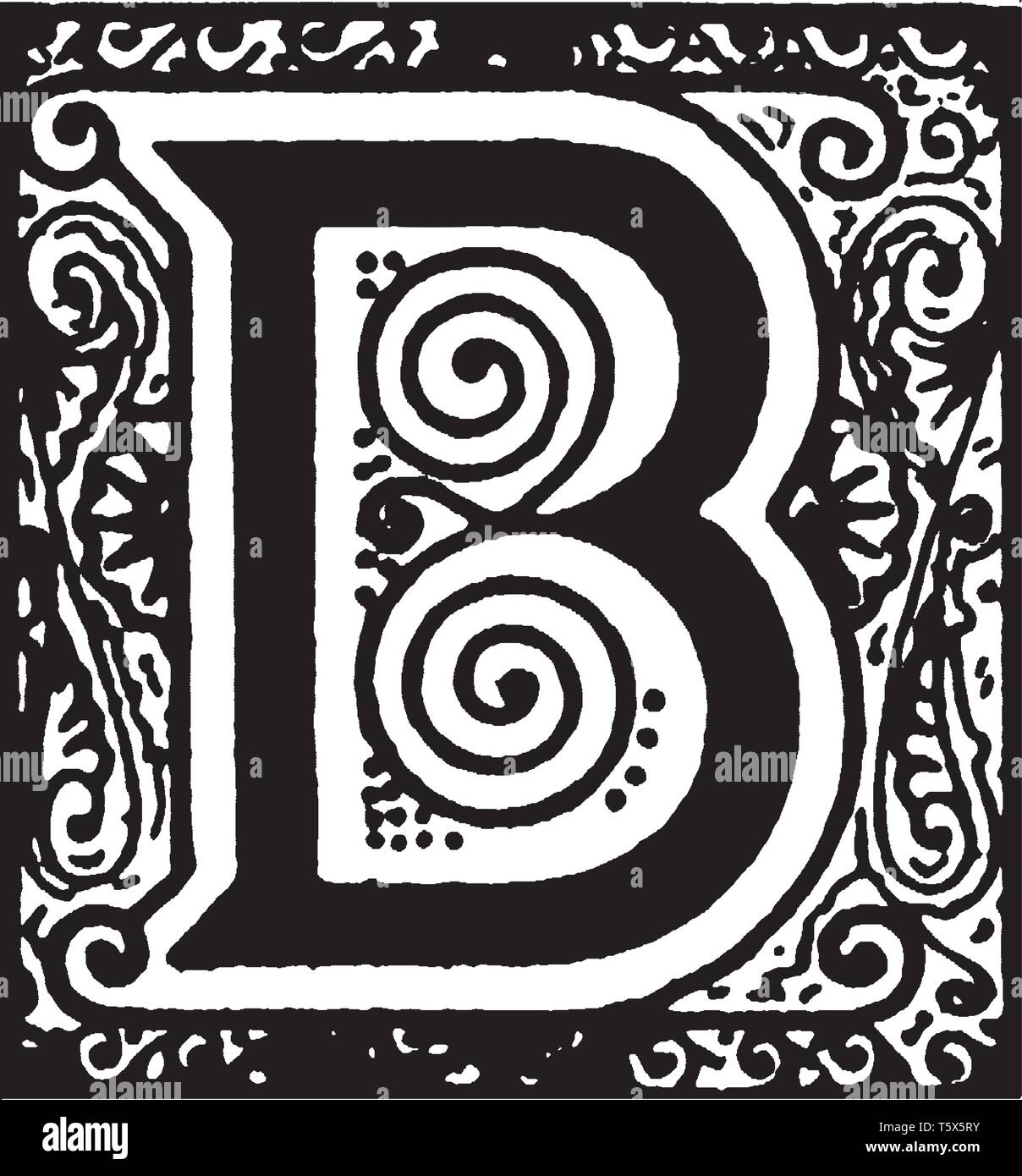 An ornamental capital letter B, vintage line drawing or engraving ...