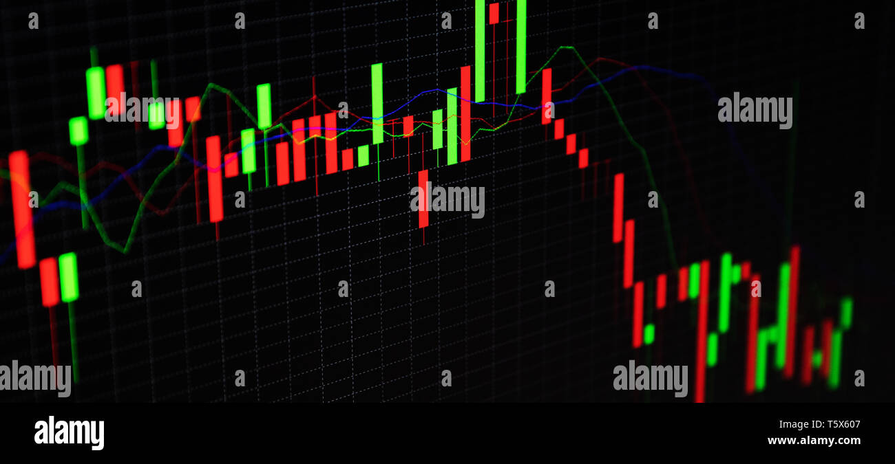 Financial stock market graph and bar chart price display on dark ...