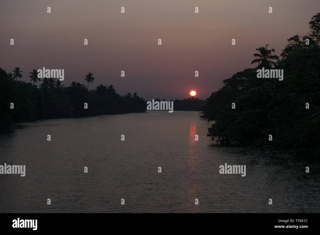 Sun setting over Nilwala River. Matara. Sri Lanka Stock Photo - Alamy
