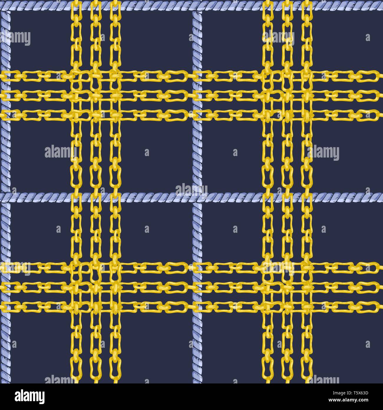 Seamless pattern with retro hand-drawn sketch golden chain on dark ...