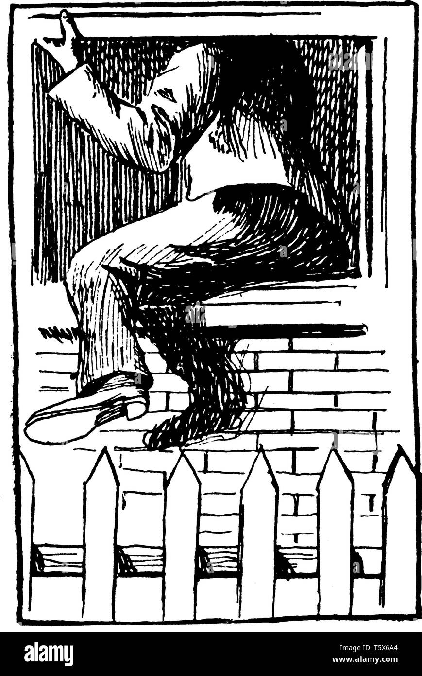 A thief moving out of house, vintage line drawing or engraving ...