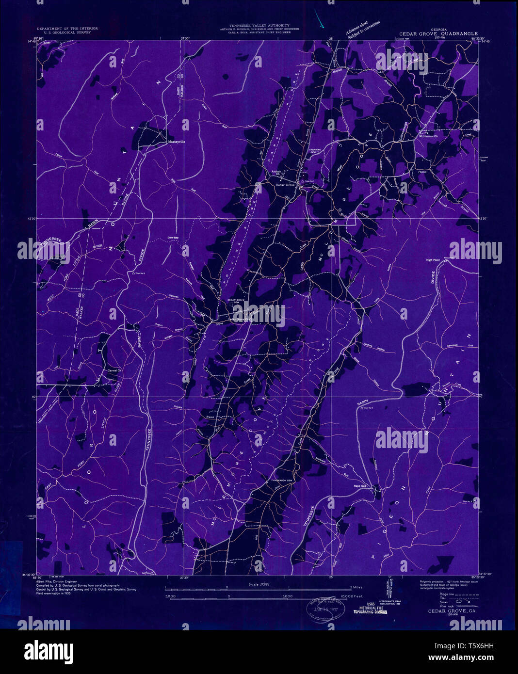 USGS TOPO Map Georgia GA Cedar Grove 245271 1936 24000 Inverted ...