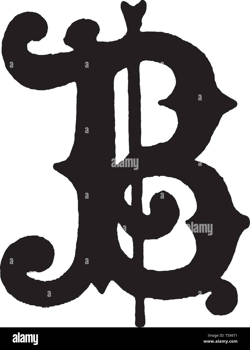 A capital letter B in Medieval lettering, vintage line drawing or ...