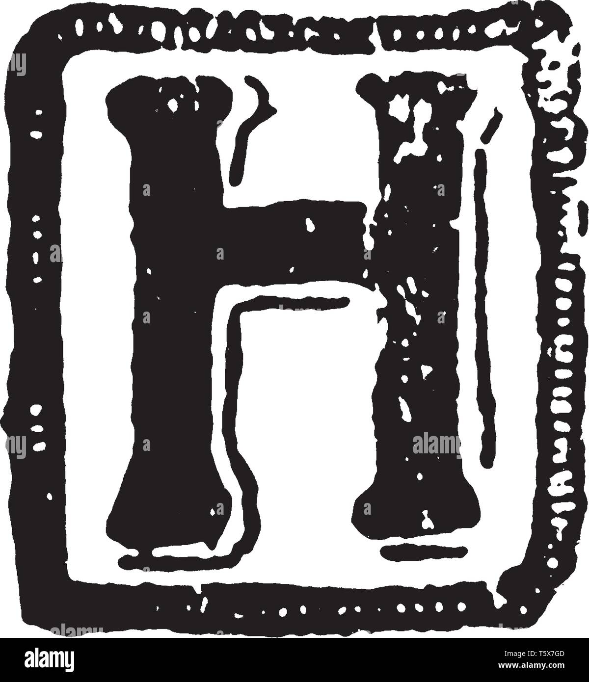 A capital letter H with square around it, vintage line drawing or ...