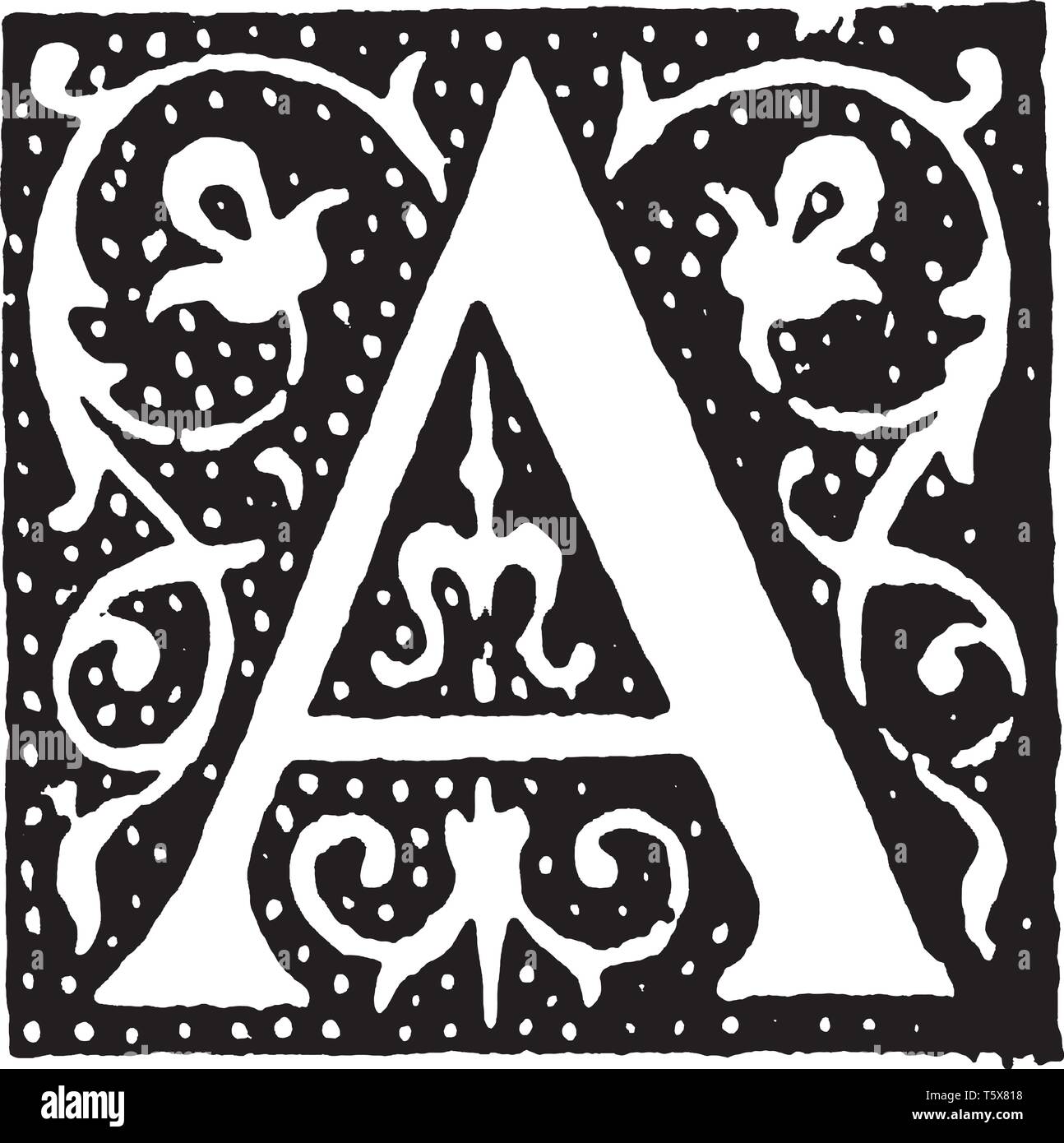 An ornamental capital letter A, vintage line drawing or engraving ...