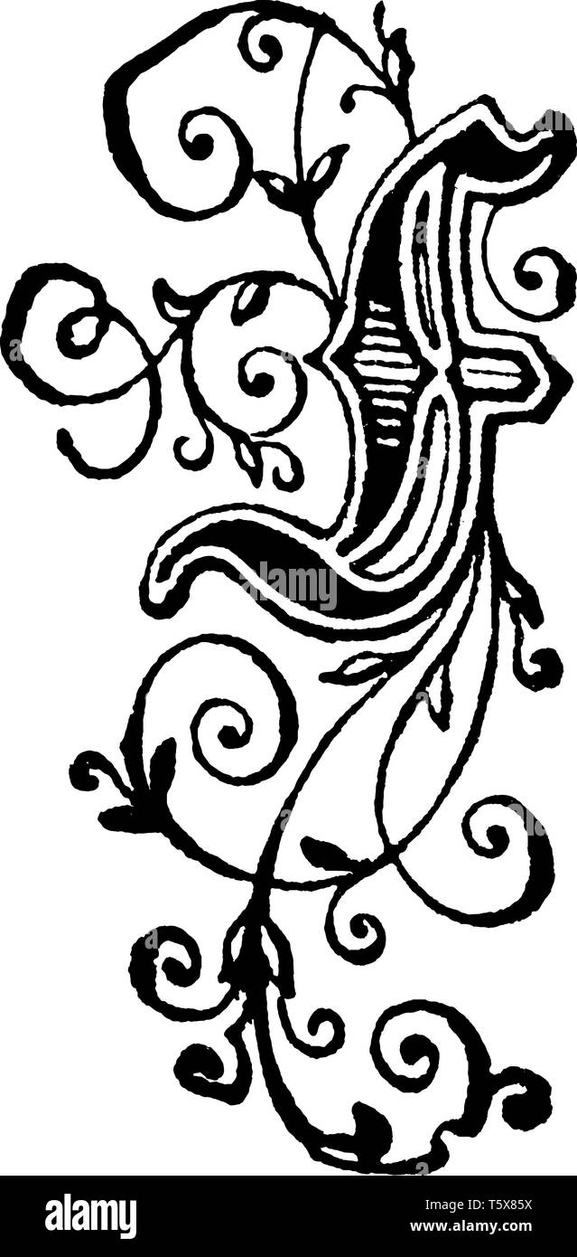 A decorative letter I, vintage line drawing or engraving illustration ...