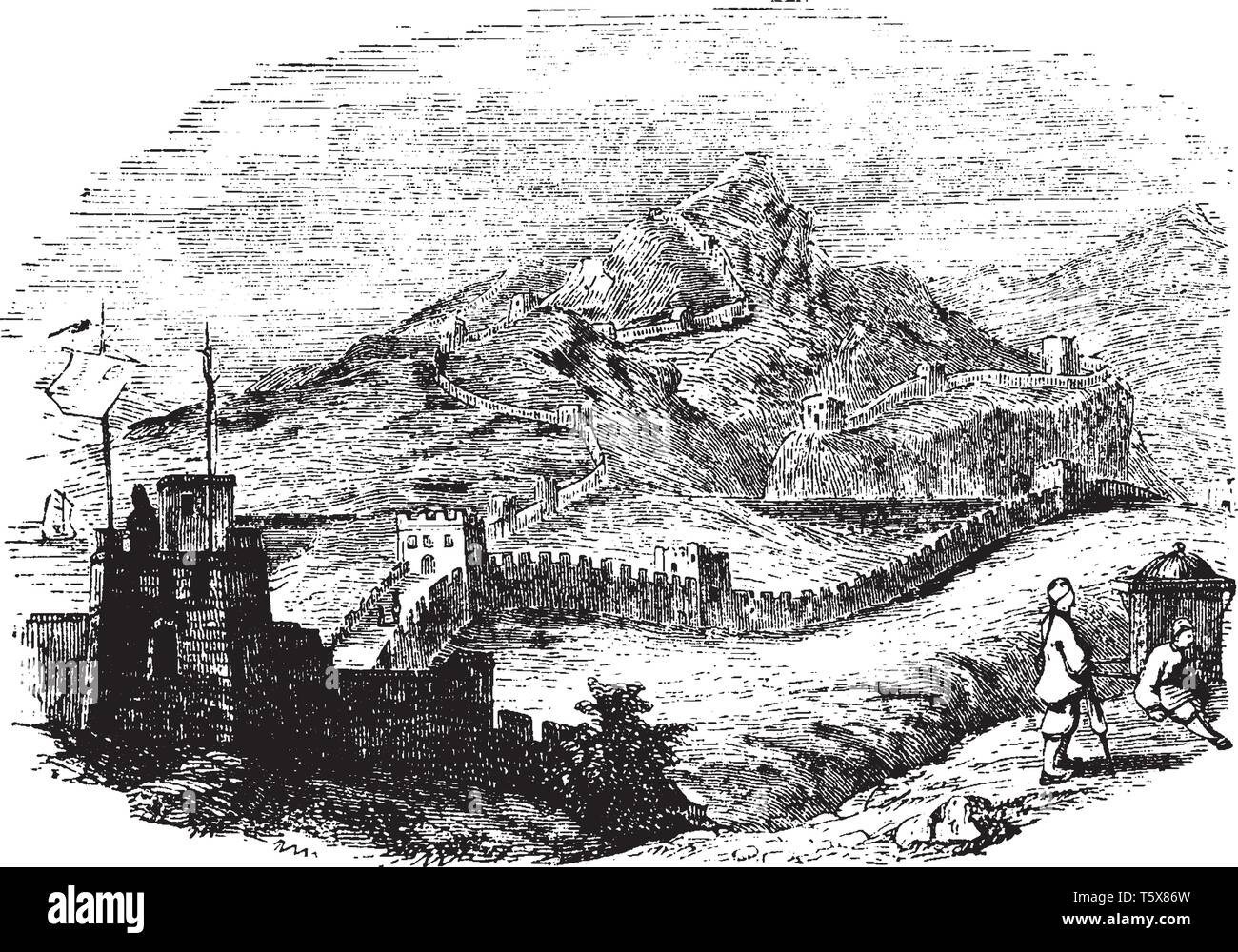 Great Wall built by the first emperor of the Tsin dynasty about 220 ...