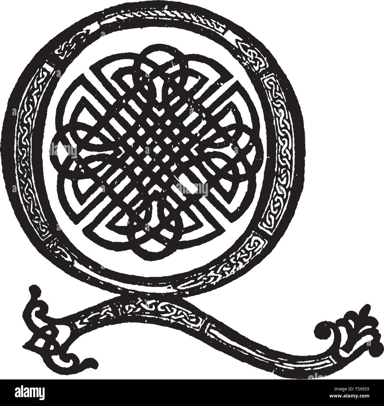 A decorative letter Q, vintage line drawing or engraving illustration ...