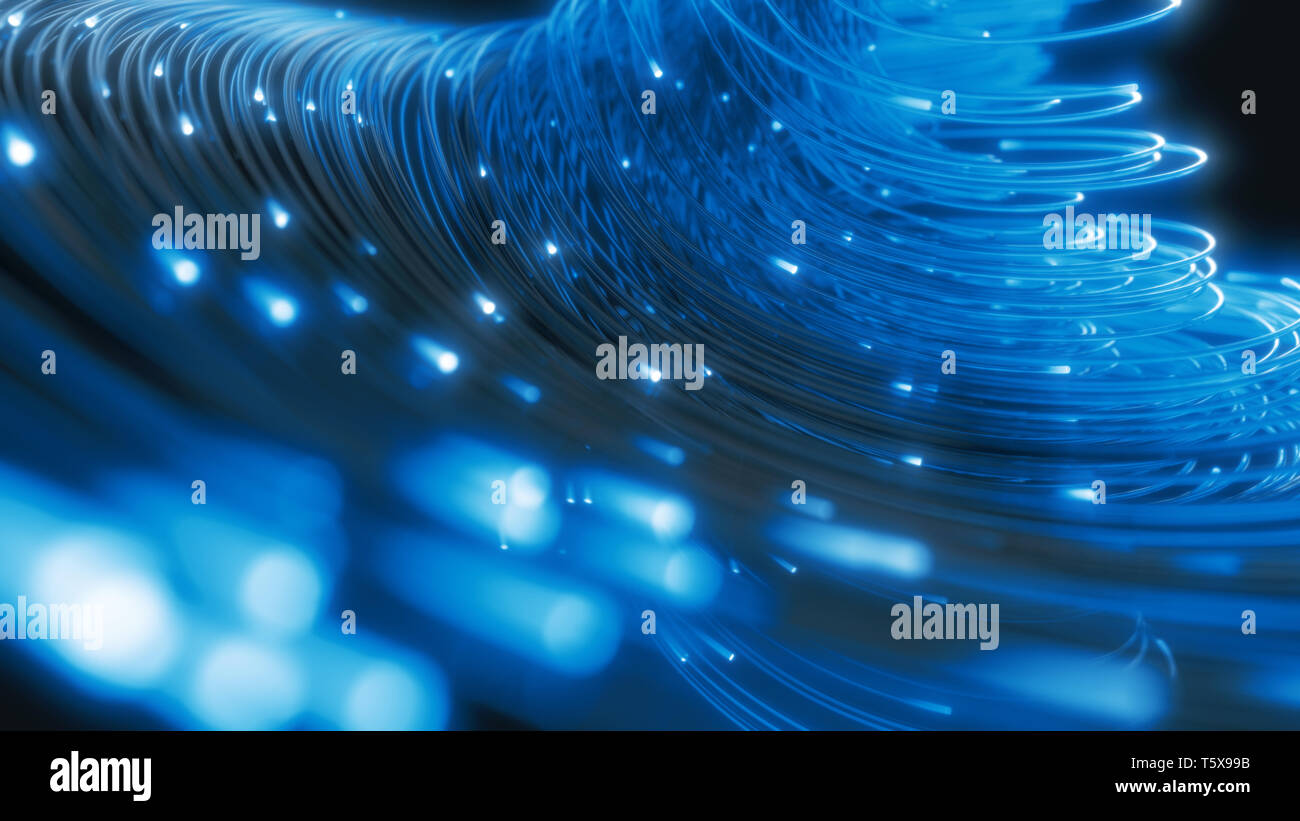 glowing fiber optic strings in dark. 3d illustration Stock Photo - Alamy