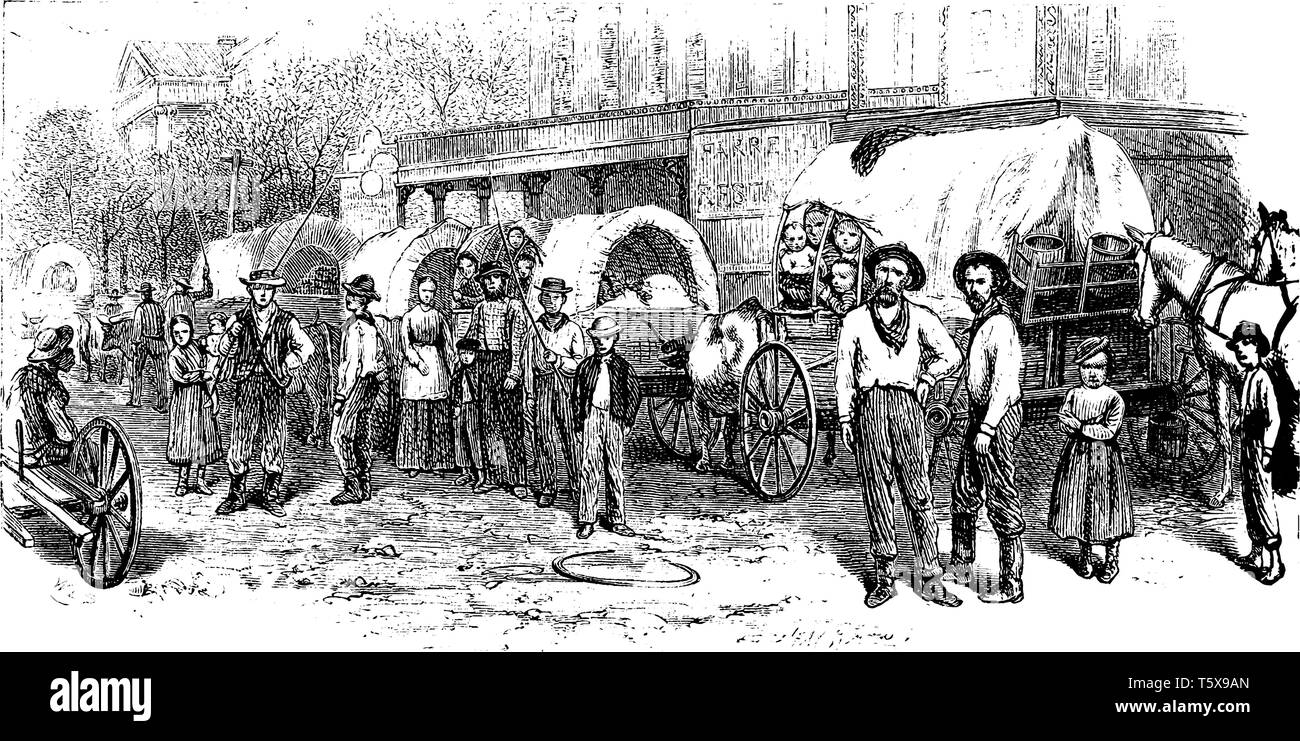 Wagon Train is a convoy or train of covered horse drawn wagons as used ...