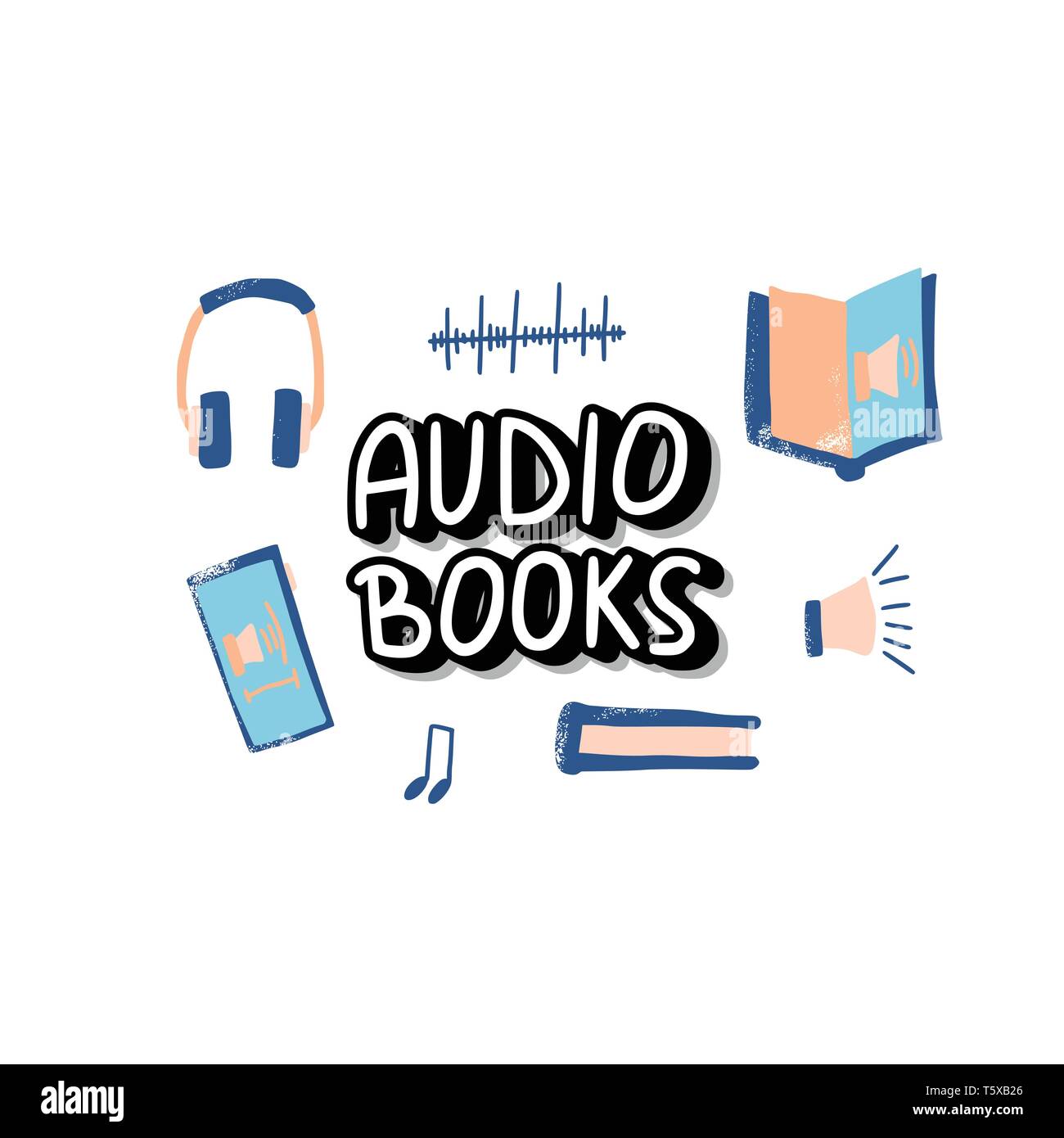 Audiobooks concept. Set of audio book symbols with lettering. Vector ...
