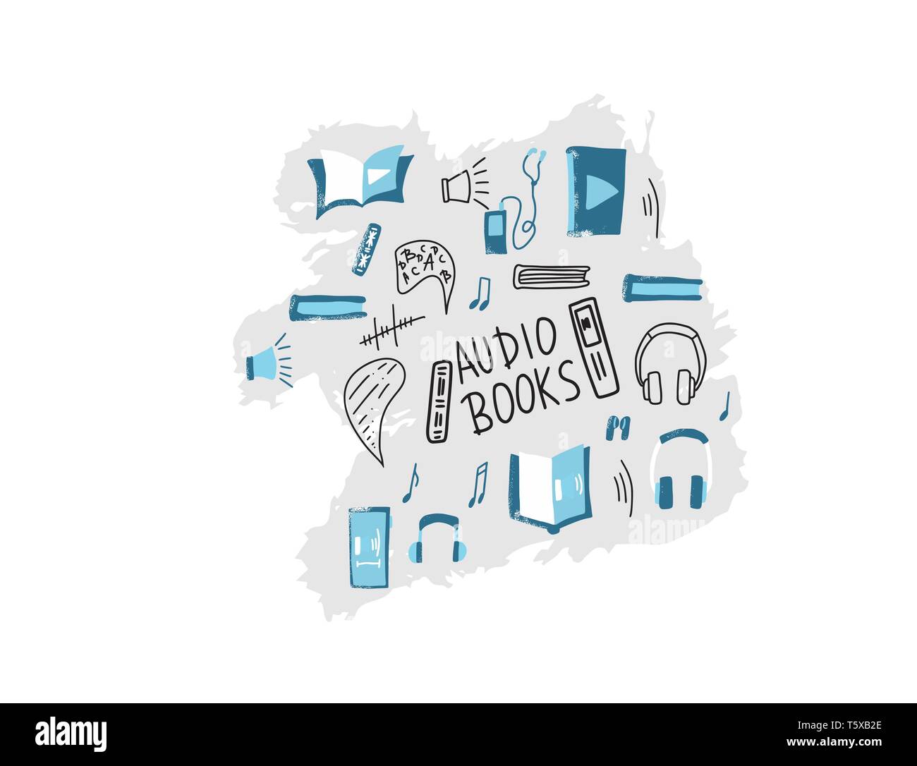 Audiobooks concept. Set of audio book symbols with lettering. Vector ...