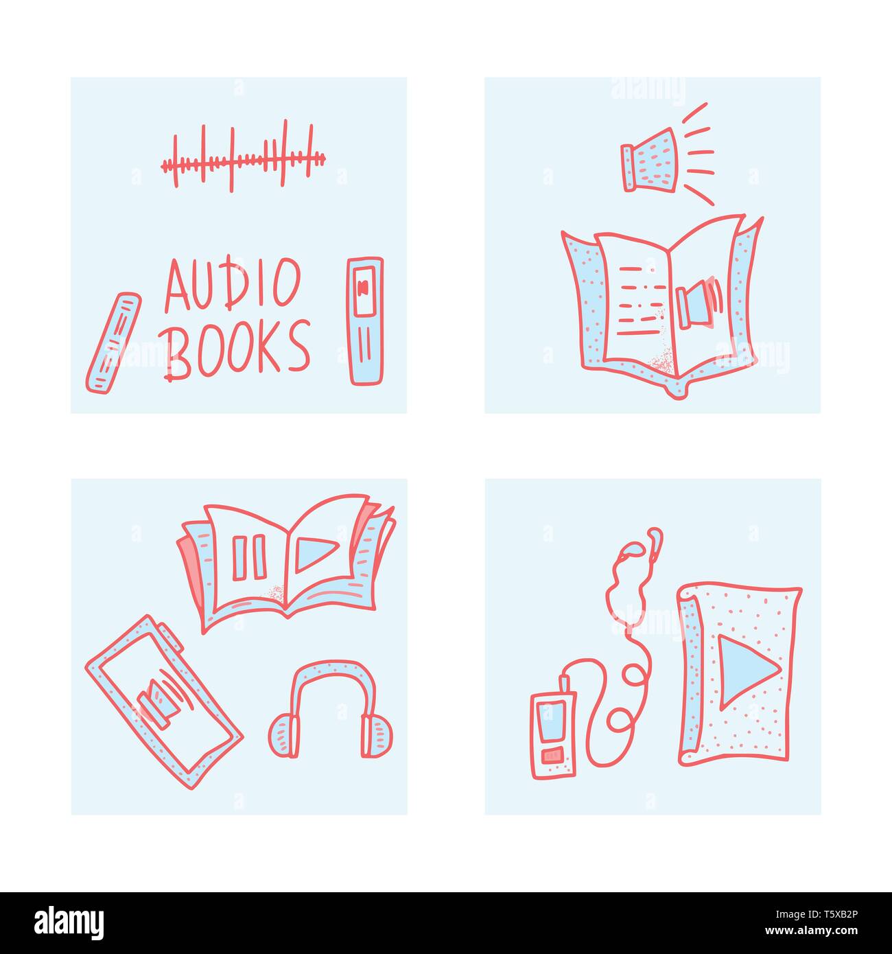 Audiobooks concept. Set of audio book symbols with lettering. Vector ...