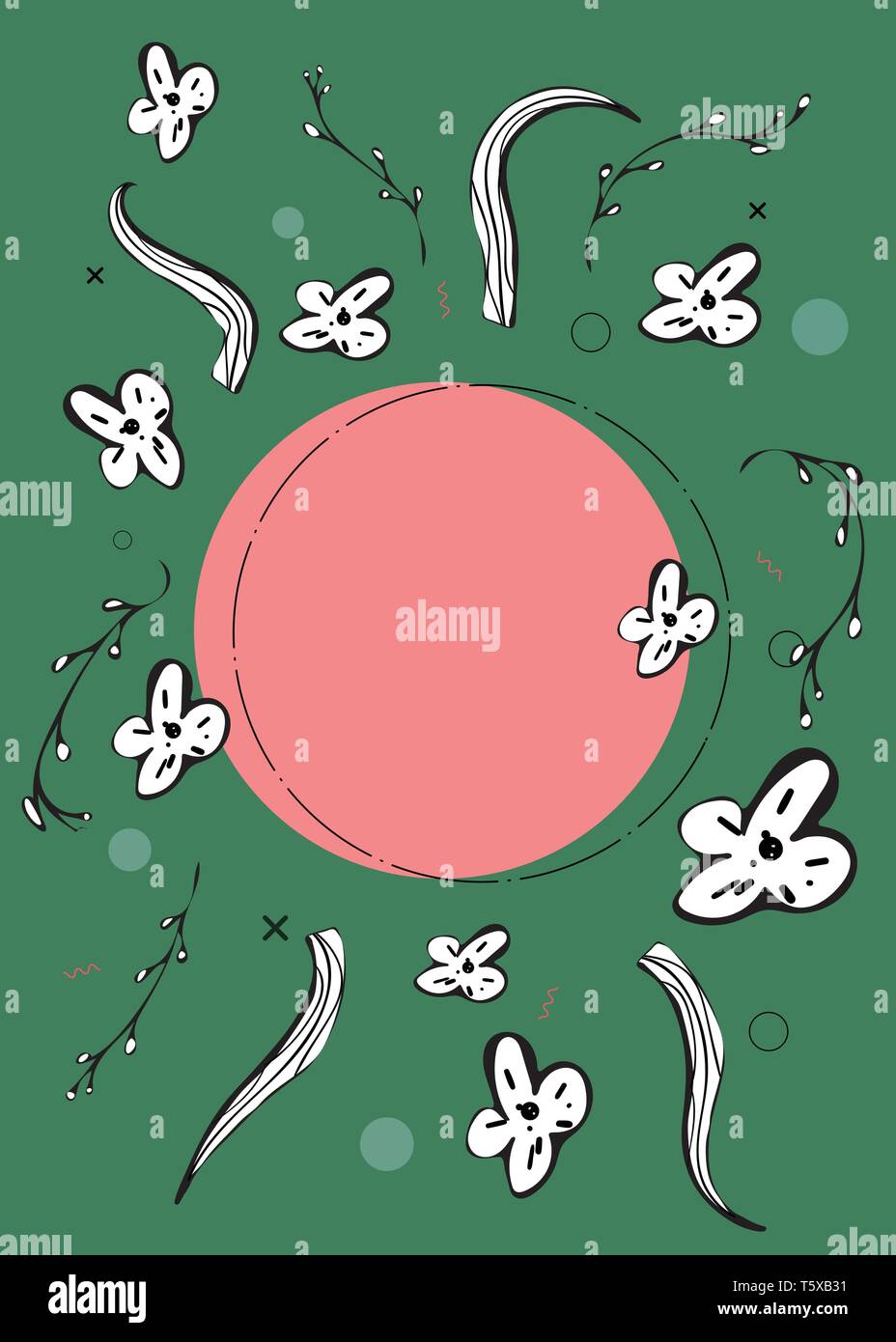 Vector banner template with geometric round frame and flowers design ...