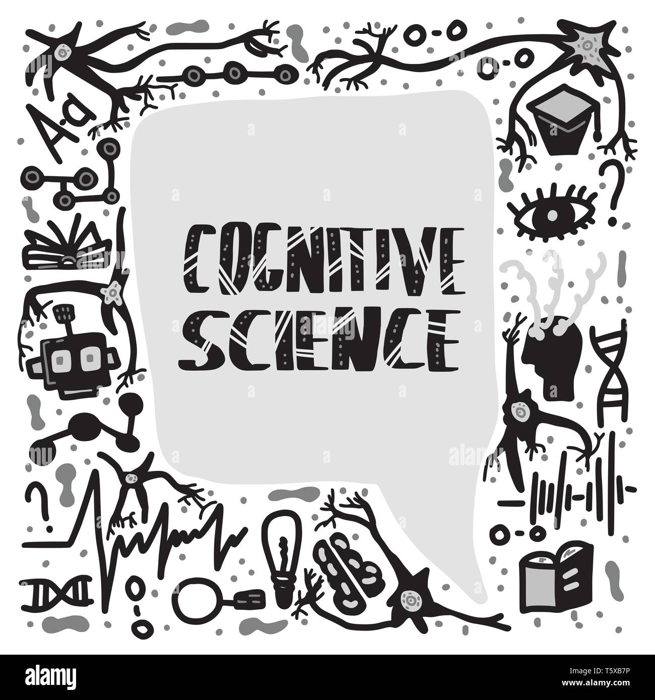 Cognitive science handwritten lettering with speech bubble. Vector ...