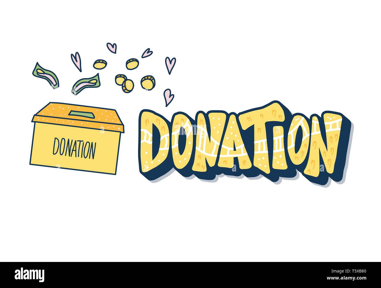 Donation box concept. Donate lettering with coin and other decoration ...