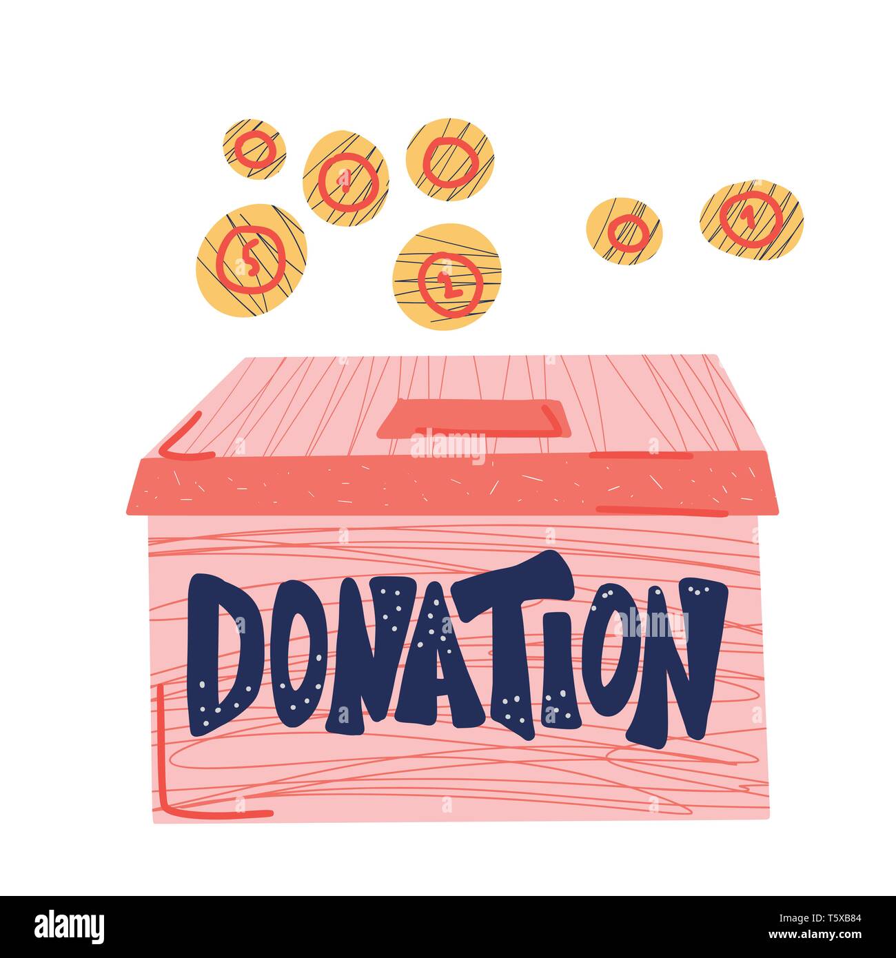 Donation box isolated . Donate lettering with coin and other decoration ...