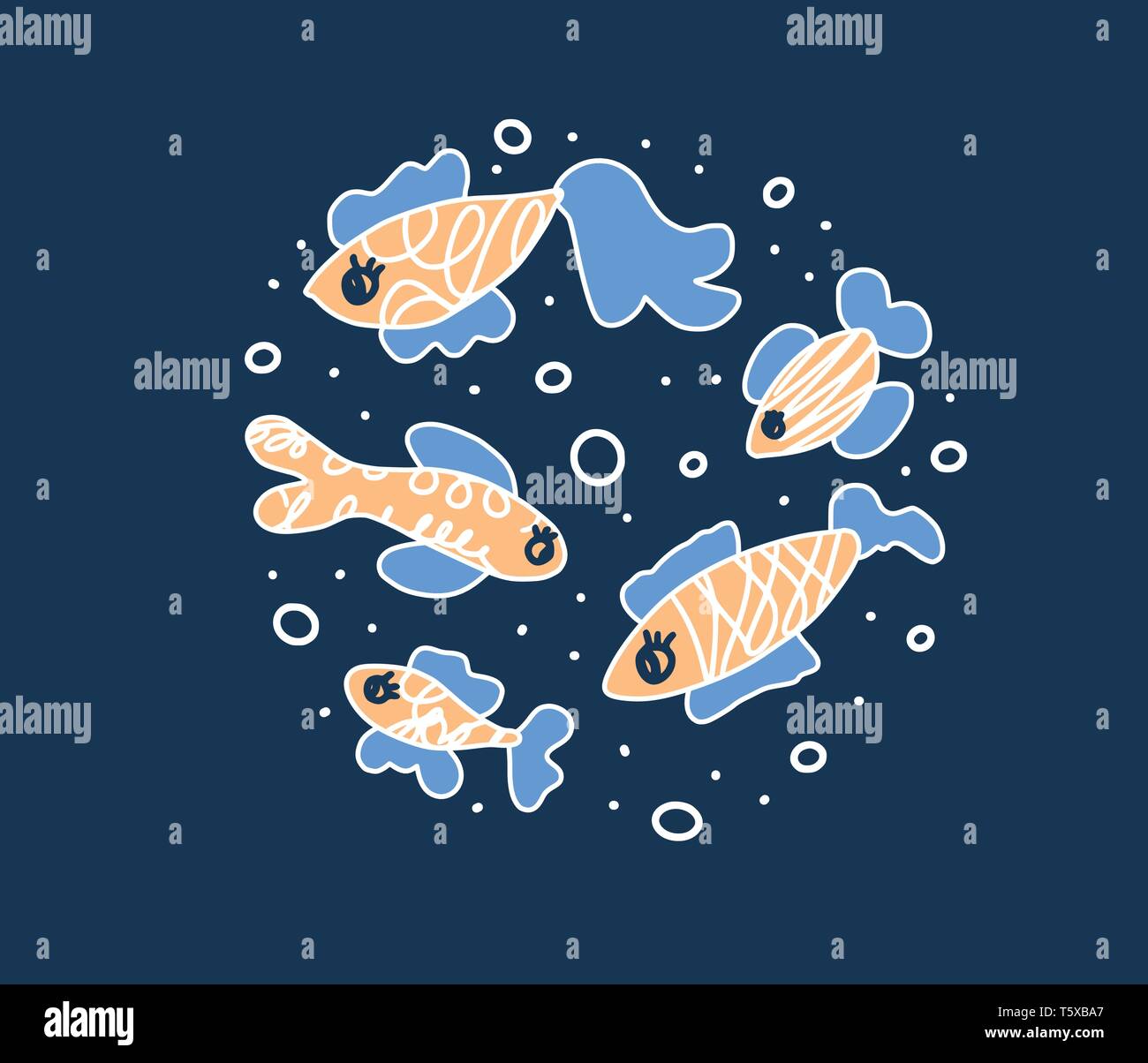 Fish collection isolated. Cute aquarium fish characters in doodle style ...