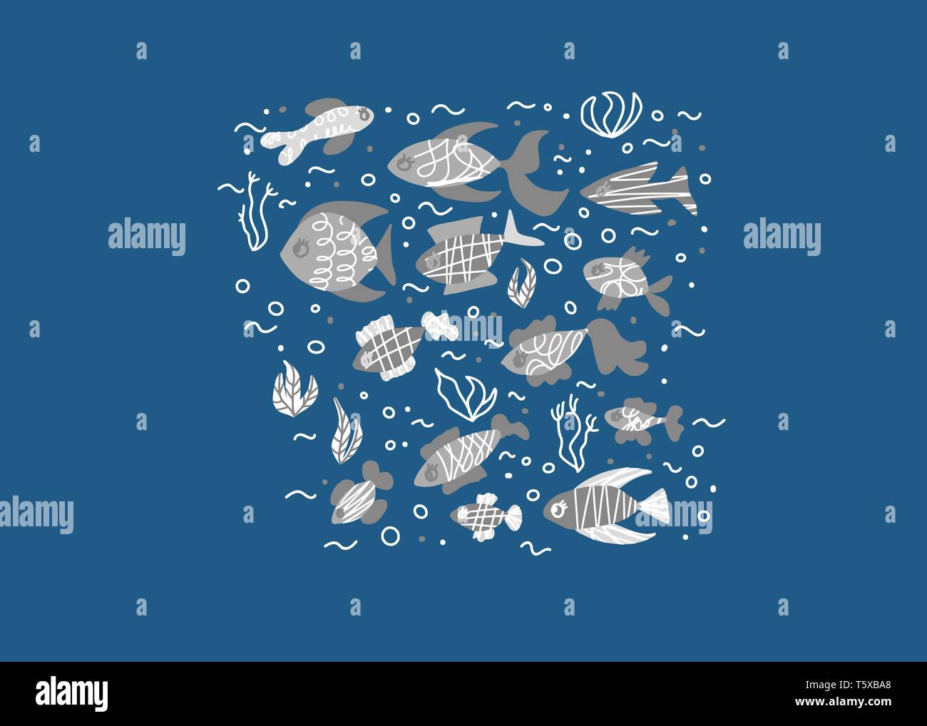 Fish collection isolated. Cute aquarium fish characters in flat style ...