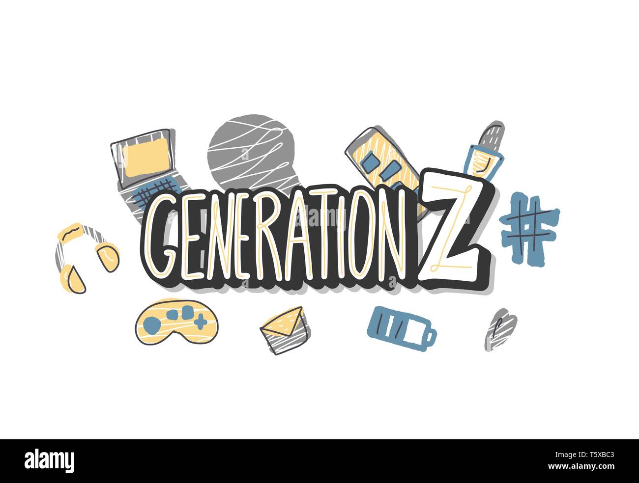 Generation z emblem. Text with digital symbols. Vector concept ...