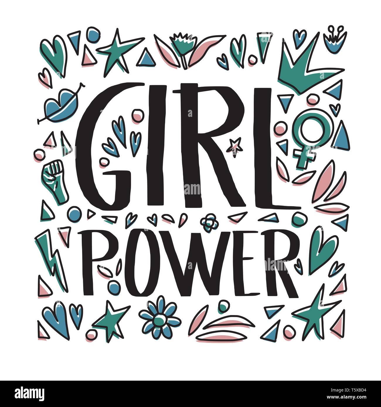 Girl power poster. Hand drawn lettering with decoration. Vector ...