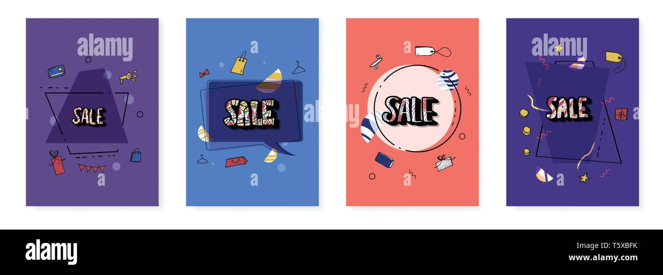 Set of sale banners template. Vector handwritten lettering promotion ...