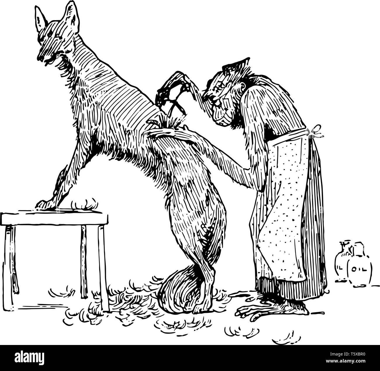 Reynard the Fox: Rukenaw Shaving Reynard this scene shows monkey in ...