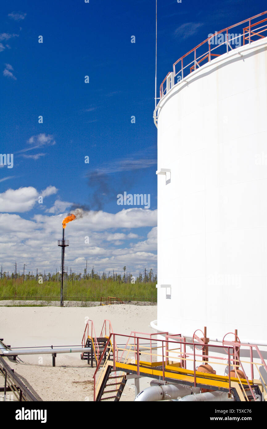 Oil and gas refinery plant. Industrial scene of oil field. Gas station ...
