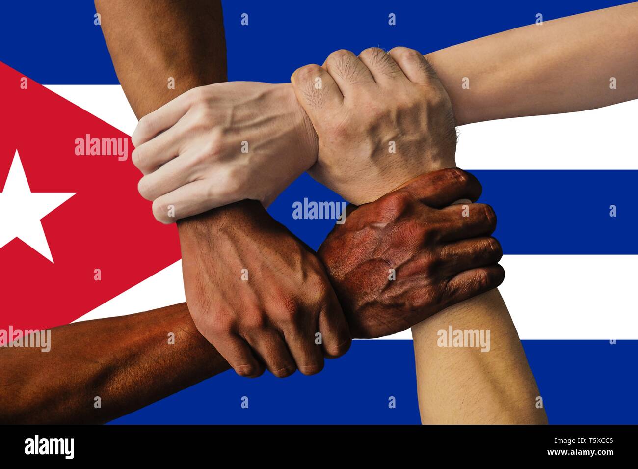 Flag of Cuba, intergration of a multicultural group of young people ...