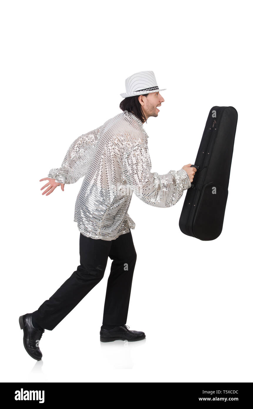 Travelling musician isolated on white Stock Photo - Alamy