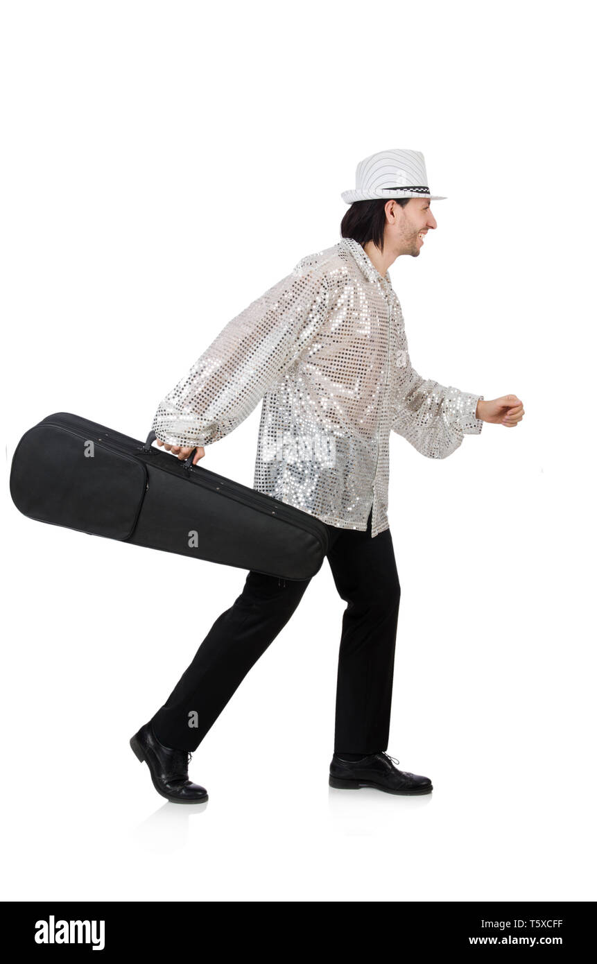 Travelling musician isolated on white Stock Photo - Alamy