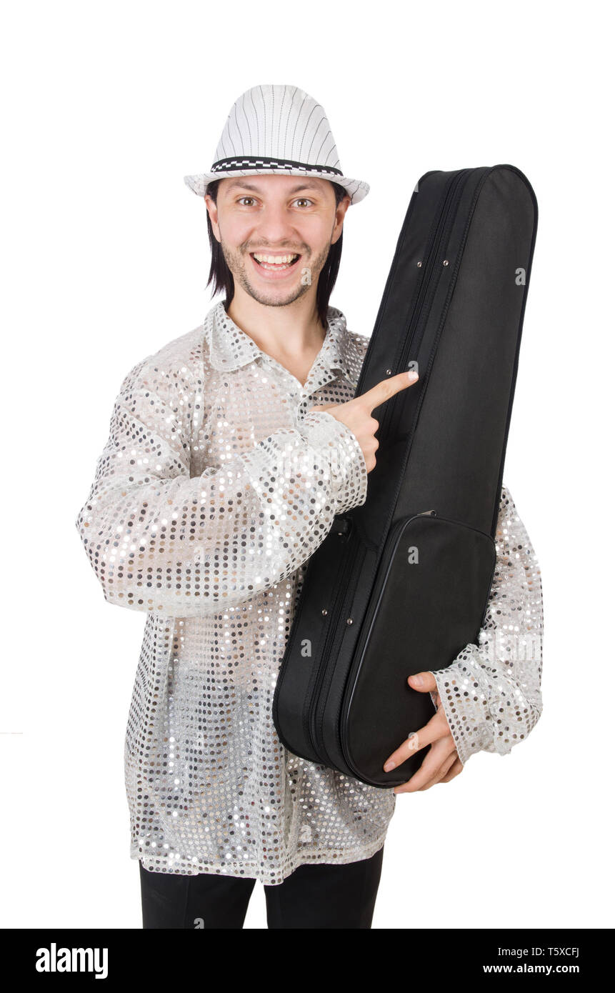 Travelling musician isolated on white Stock Photo - Alamy