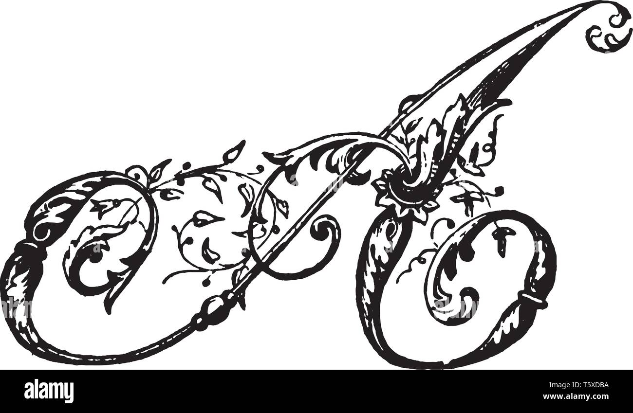 An ornamental capital letter A, vintage line drawing or engraving ...