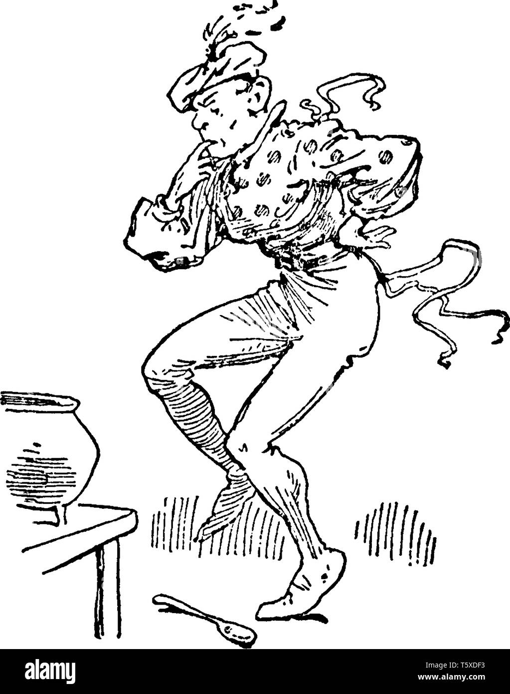 A man dropping a spoon, vintage line drawing or engraving illustration ...