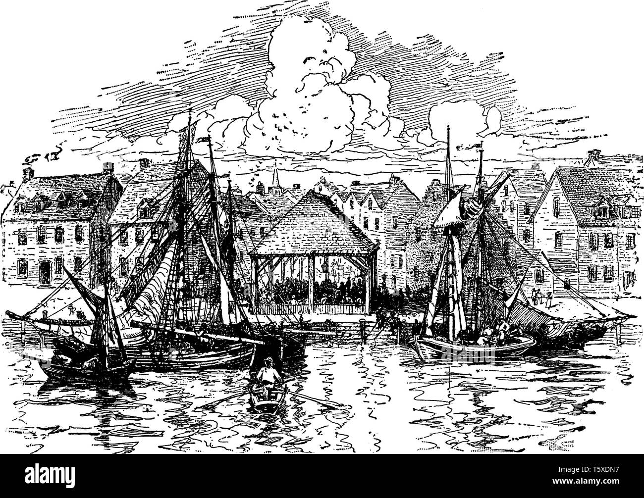 A Colonial Slave Market in America,vintage line drawing or engraving ...