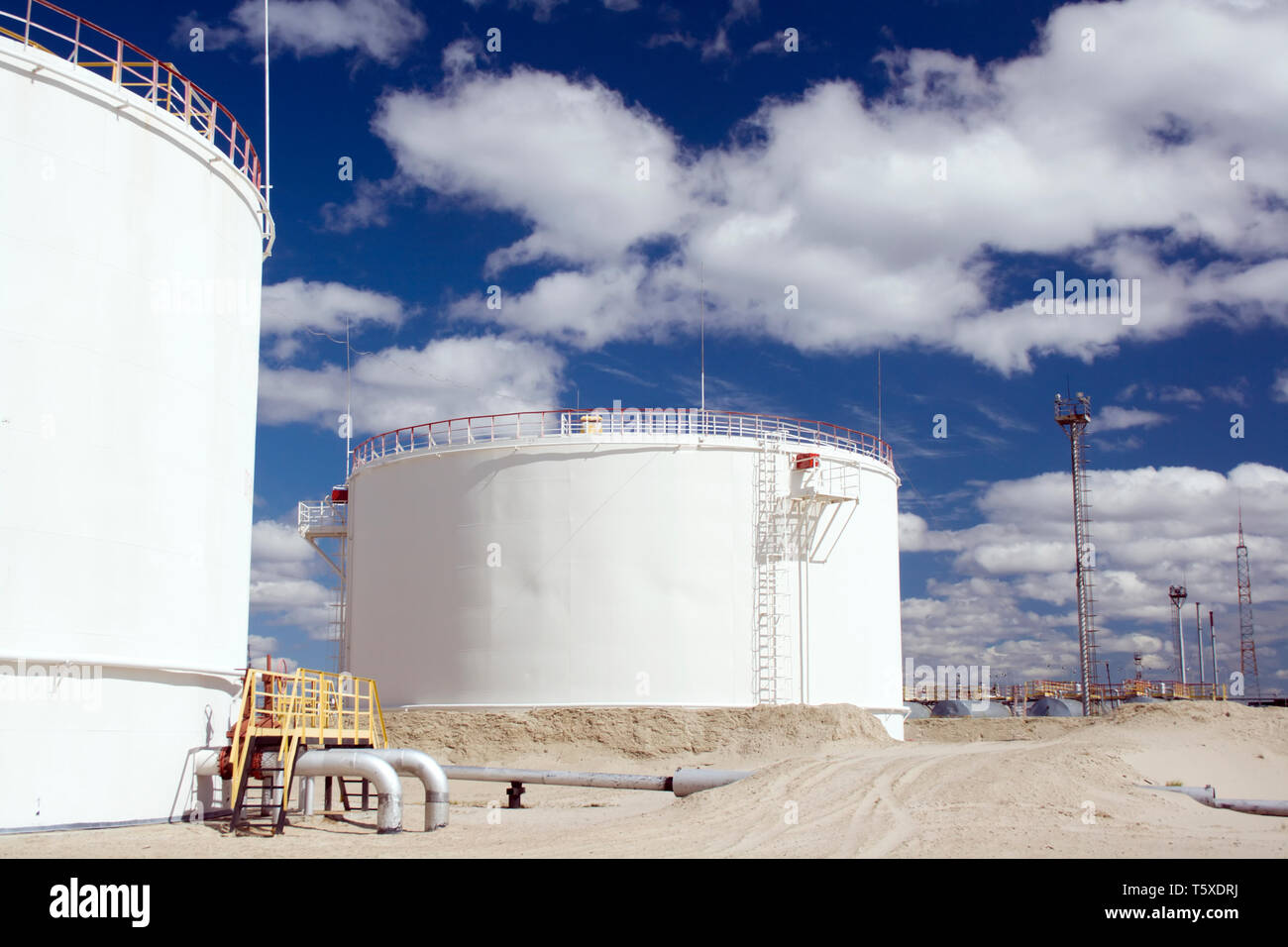 Oil reservoir. Oil and gas refinery plant. Industrial scene of oil ...