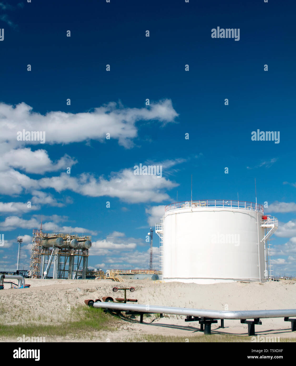 Oil reservoir. Oil and gas refinery plant. Industrial scene of oil ...