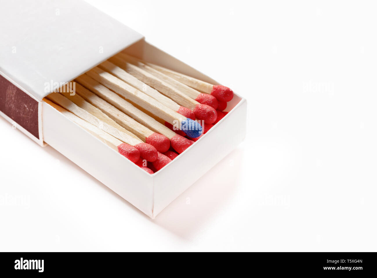 matchbox with one blue matchstick other in red on white with clipping ...