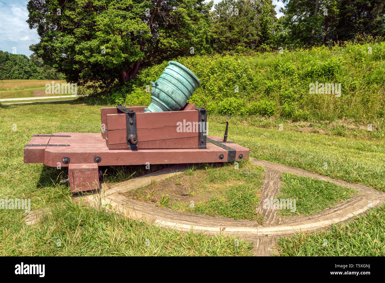 A mortar from the American Siege line at Yorktown Battlefield Stock ...