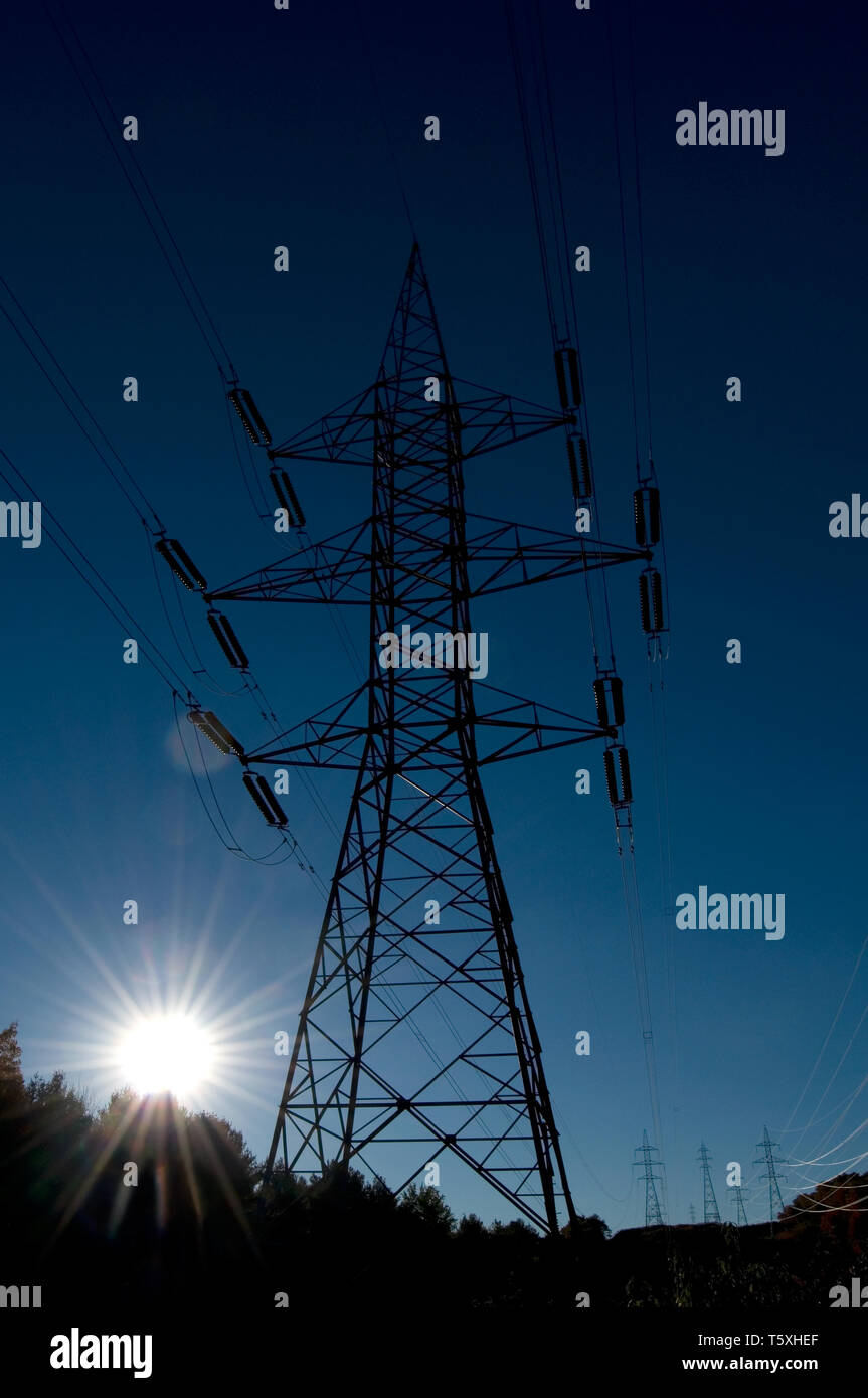 Hydro Electric Transmission tower with Sun Rays Stock Photo - Alamy