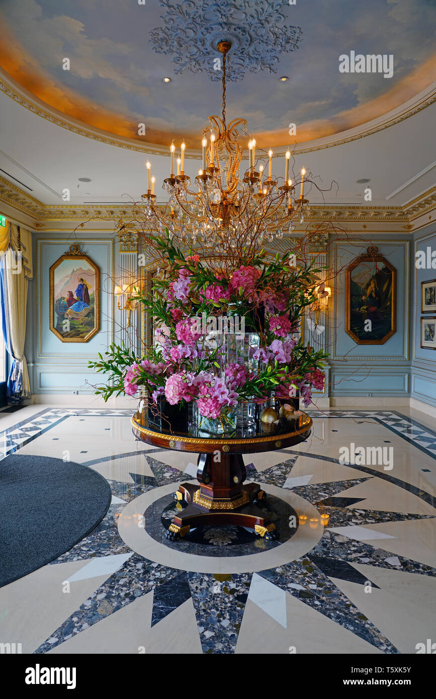 GENEVA, SWITZERLAND -4 APR 2019- View of a spring Easter floral ...
