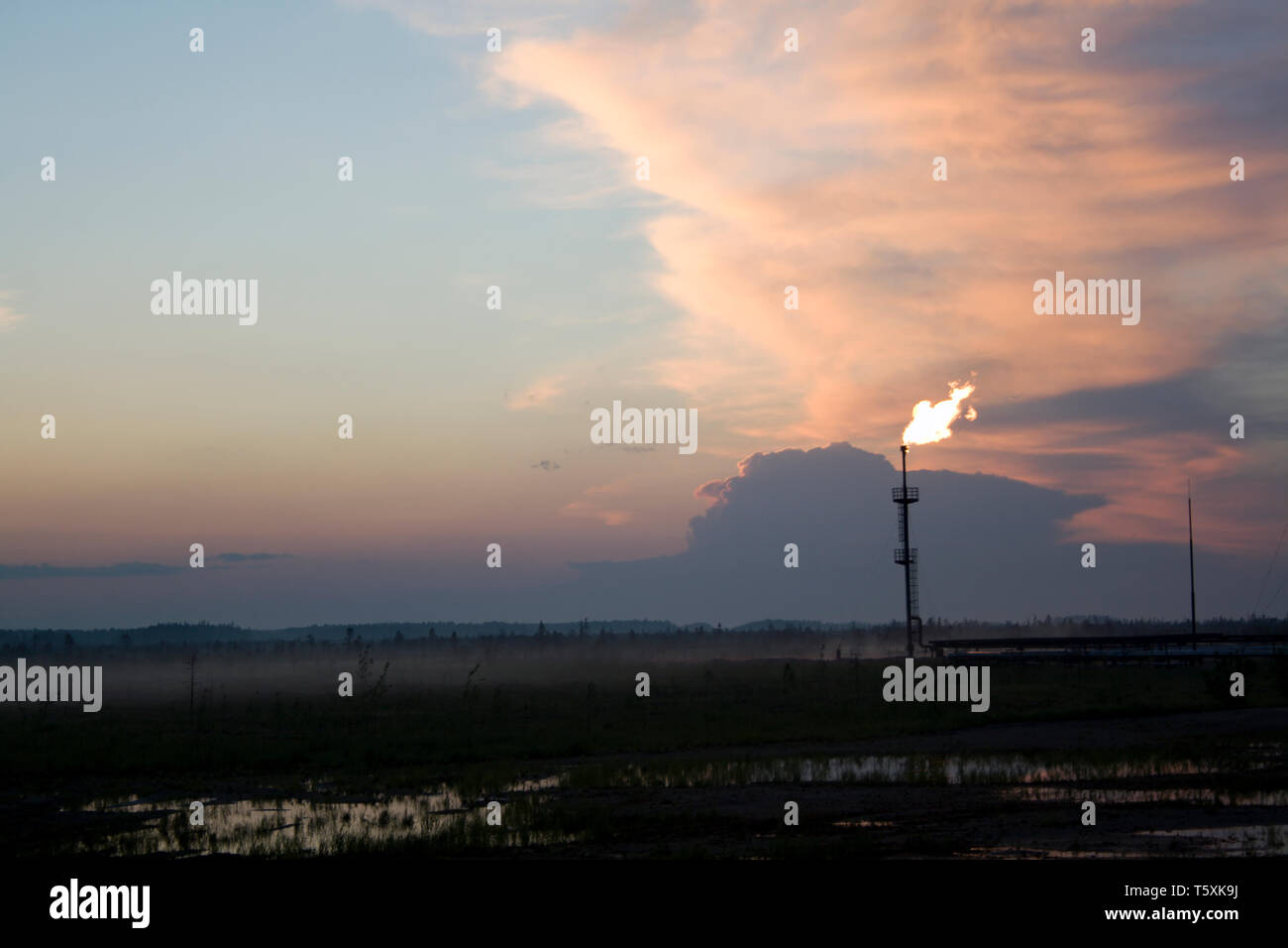 Oil torch on a refinery center Stock Photo - Alamy